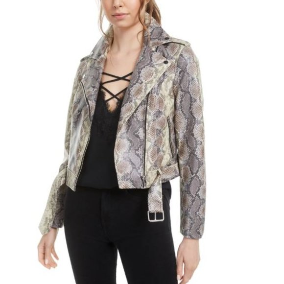 Bar III | Jackets & Coats | Bar Iii Womens Moto Jacket Cream Gray Snake ...